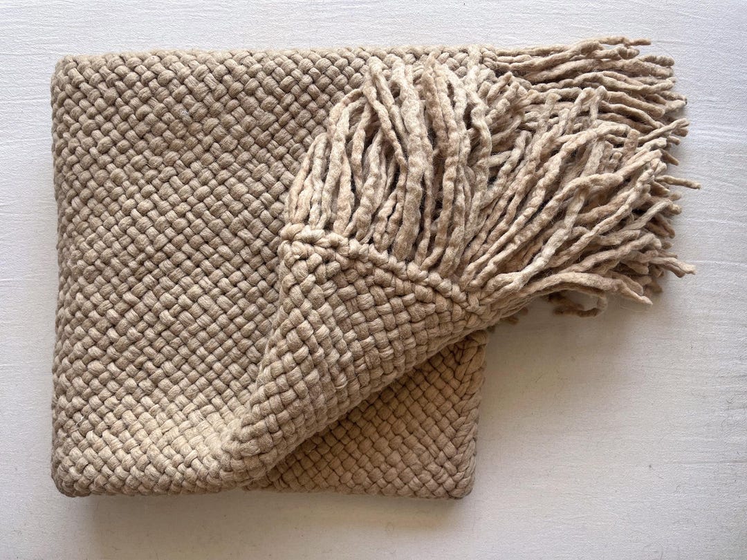 BEIGE WOOL THROW, Handwoven Blanket, Handwoven Sand Throw, Soft Blanket ...