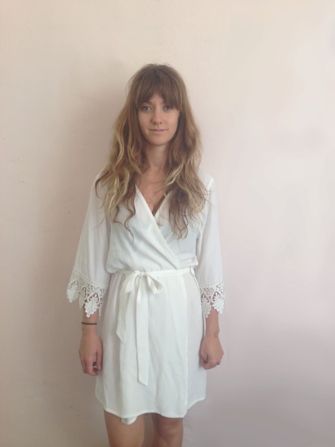 White Bridal Robe Ivory Lace Trim Wedding Robe Lace Sleeve - Etsy