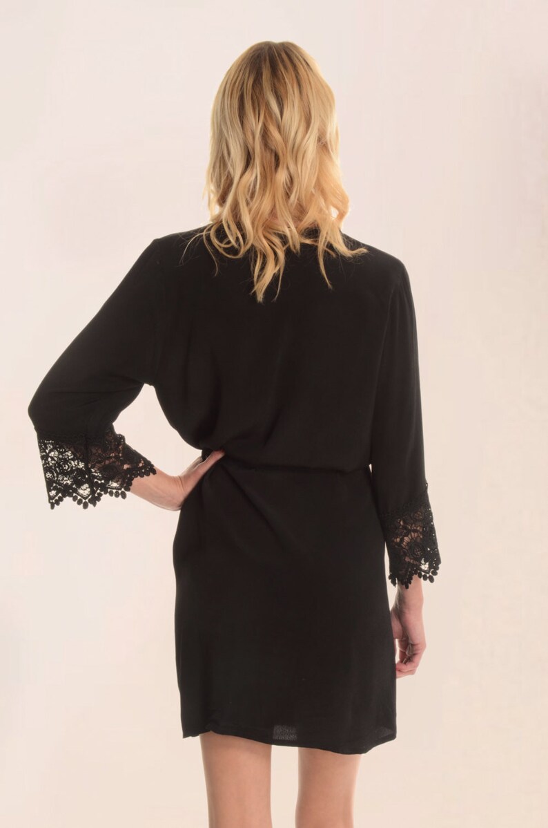 Black Lace Trim Robe Bridesmaid Robes Lace Sleeve Cover Up | Etsy