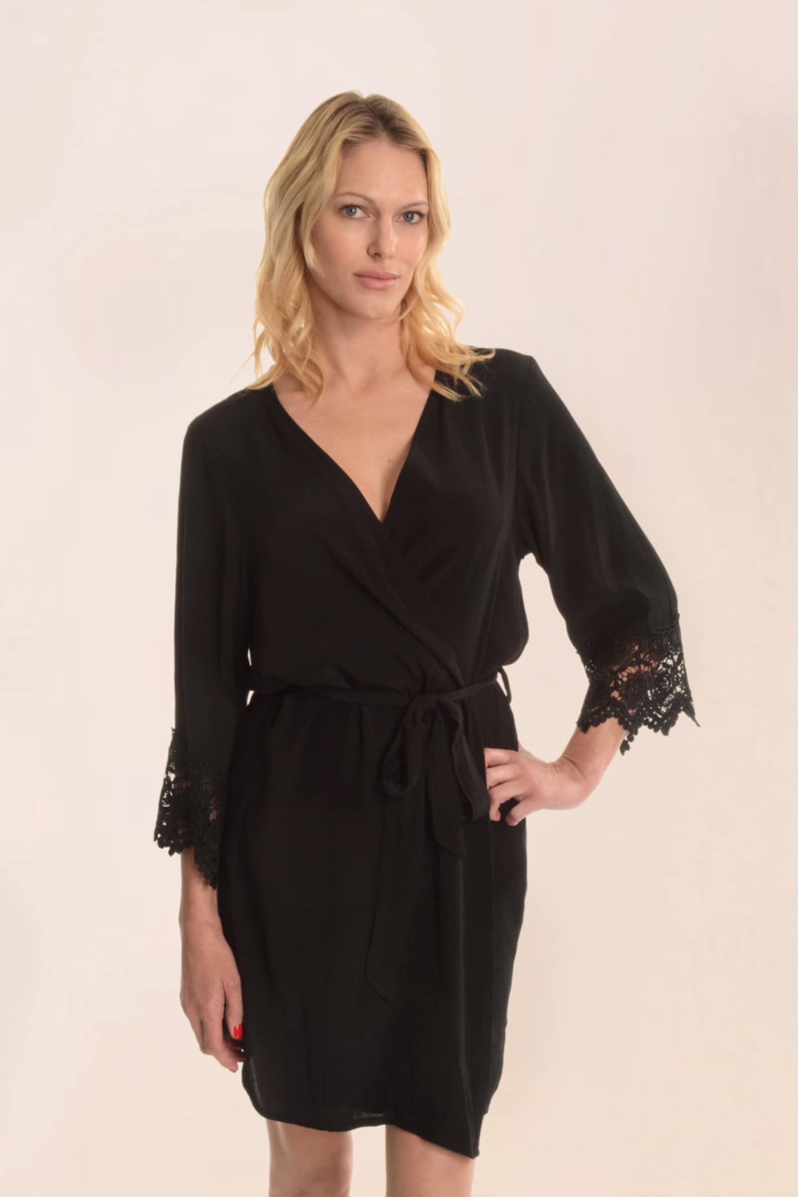 Black Lace Trim Robe Bridesmaid Robes Lace Sleeve Cover Up - Etsy