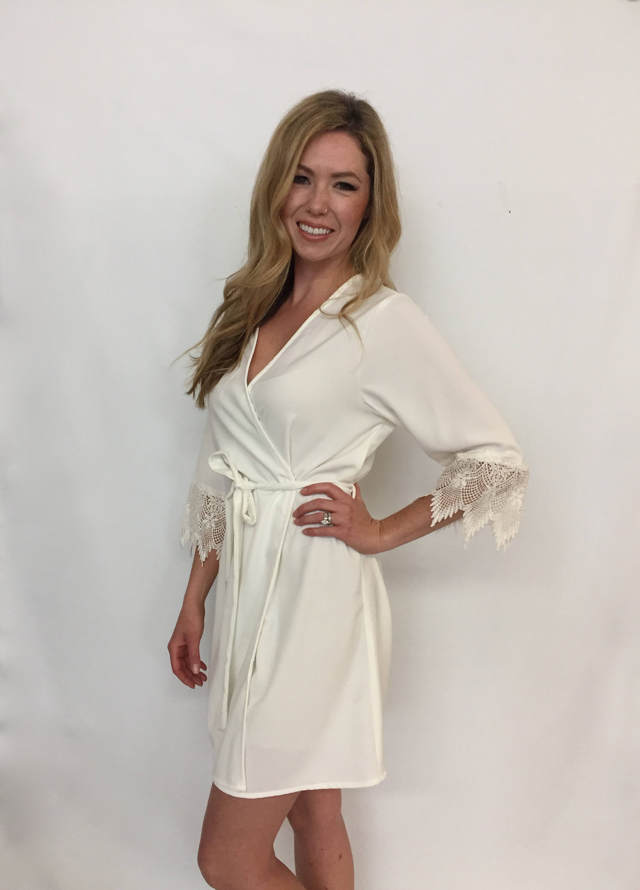 White Bridal Robe Ivory Lace Trim Wedding Robe Lace Sleeve - Etsy