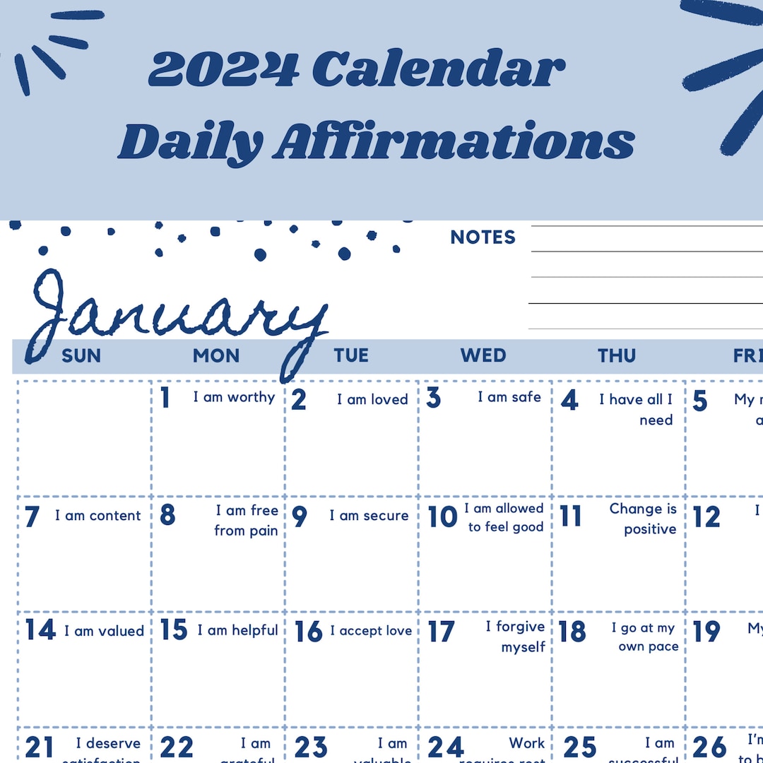 2024 Printable Daily Affirmation Calendar New Affirmation Every Day 12 ...