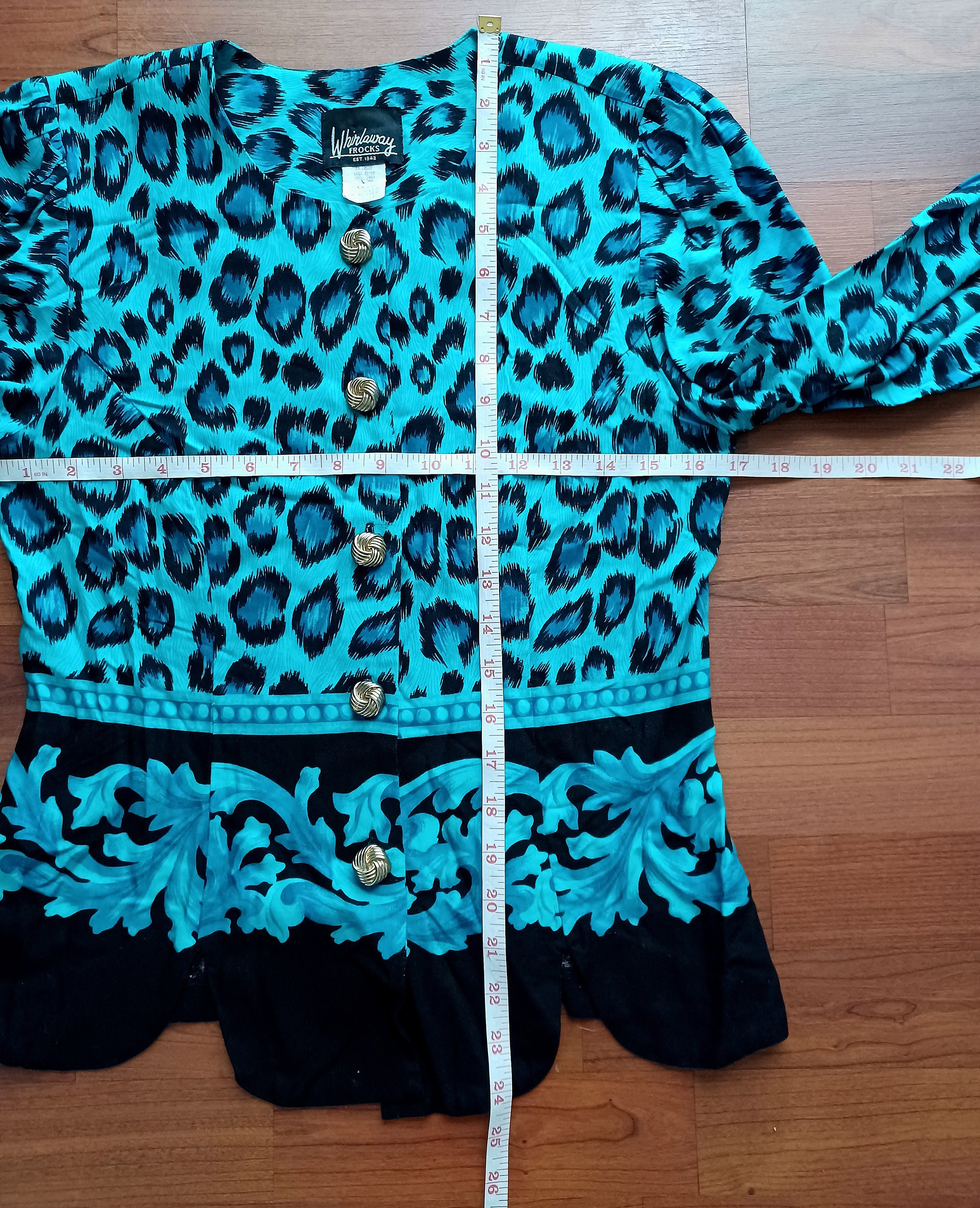 Vintage Blue and Black Leopard Print With Trim Button up Top by ...