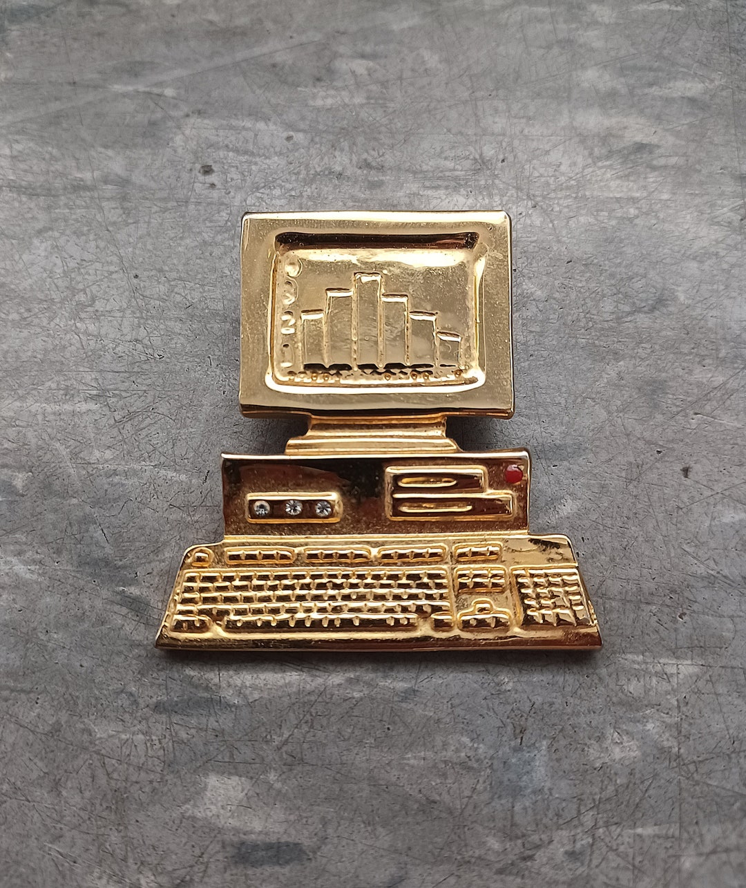 Vintage Gold Old-school Desktop Computer With Keyboard Brooch Pin Y2k ...