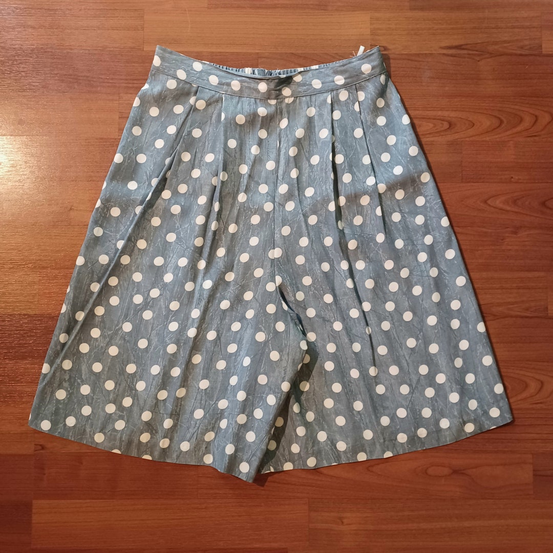 Vintage Blue and White Polka Dot Zip up High Waisted Flowy Shorts by ...