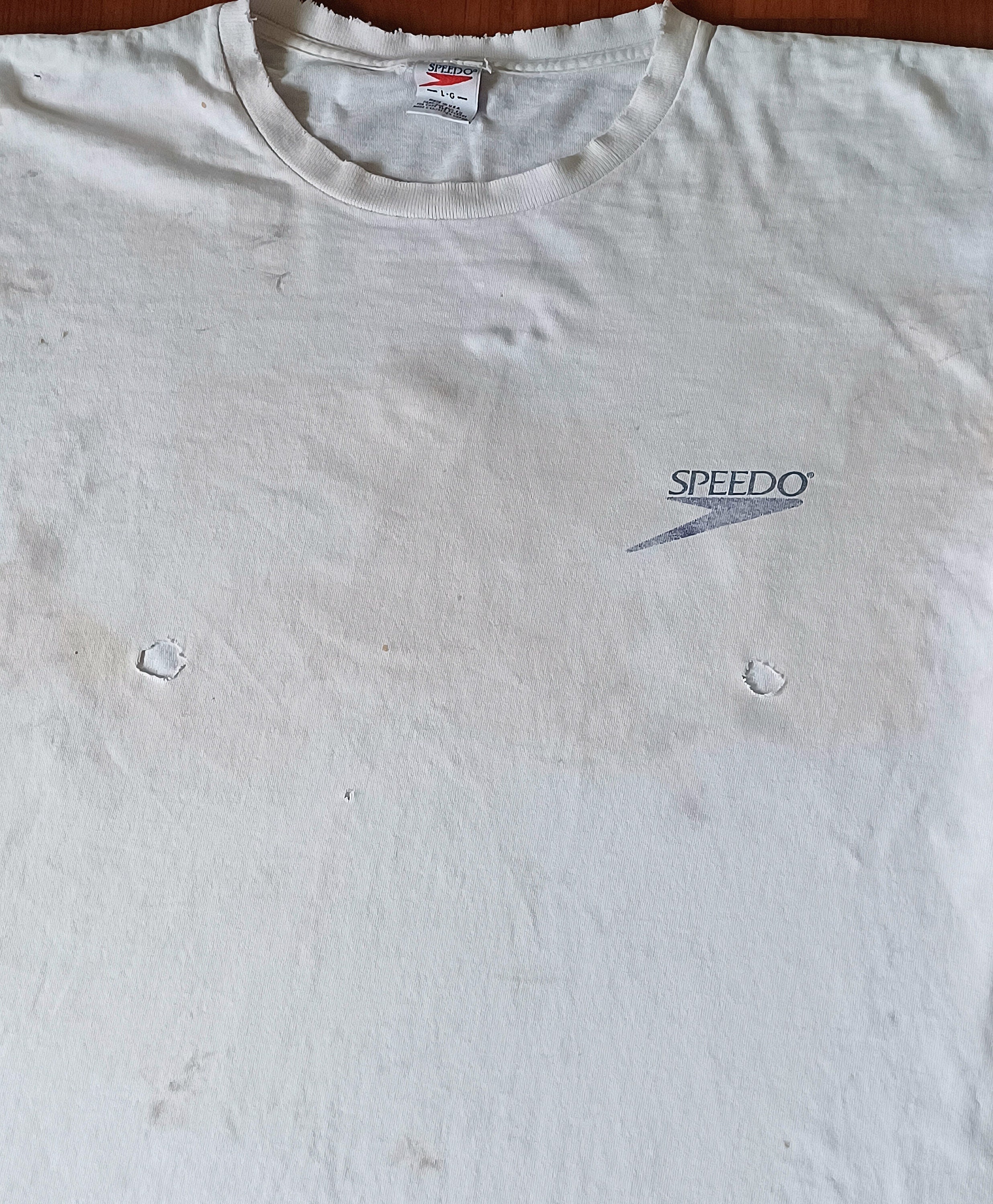 Vintage Thrashed White 1997 Single Stitched Speedo Tee Shirt With Back ...