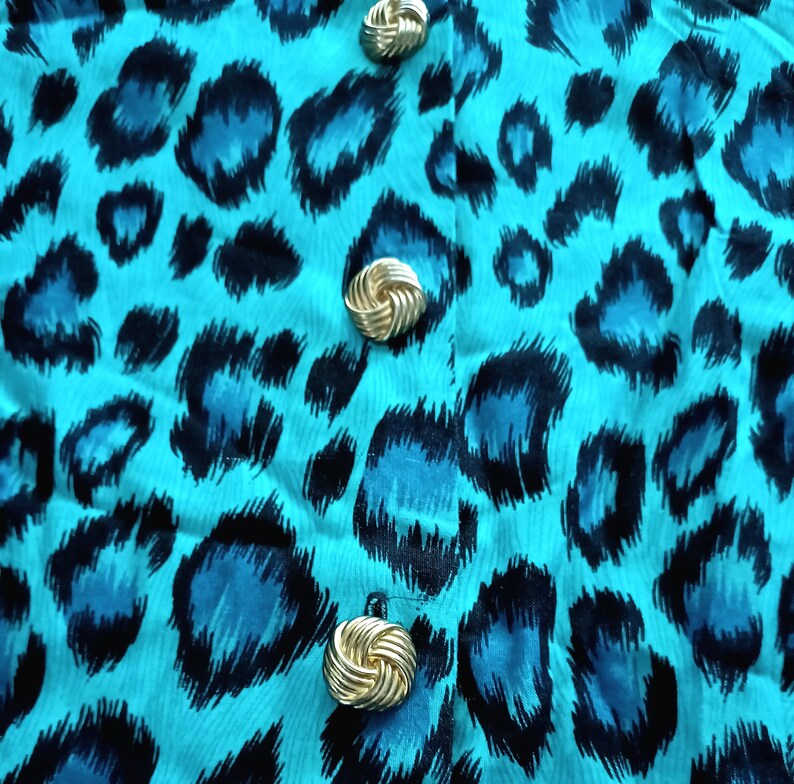 Vintage Blue and Black Leopard Print With Trim Button up Top by ...
