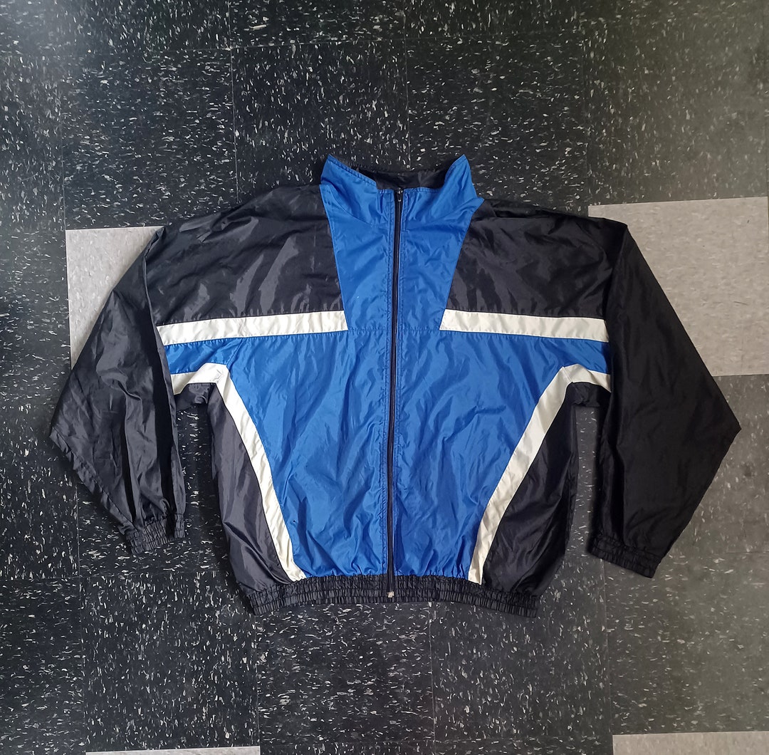 Vintage Black Blue White Windbreaker Jacket by Highland Outfitters XL ...