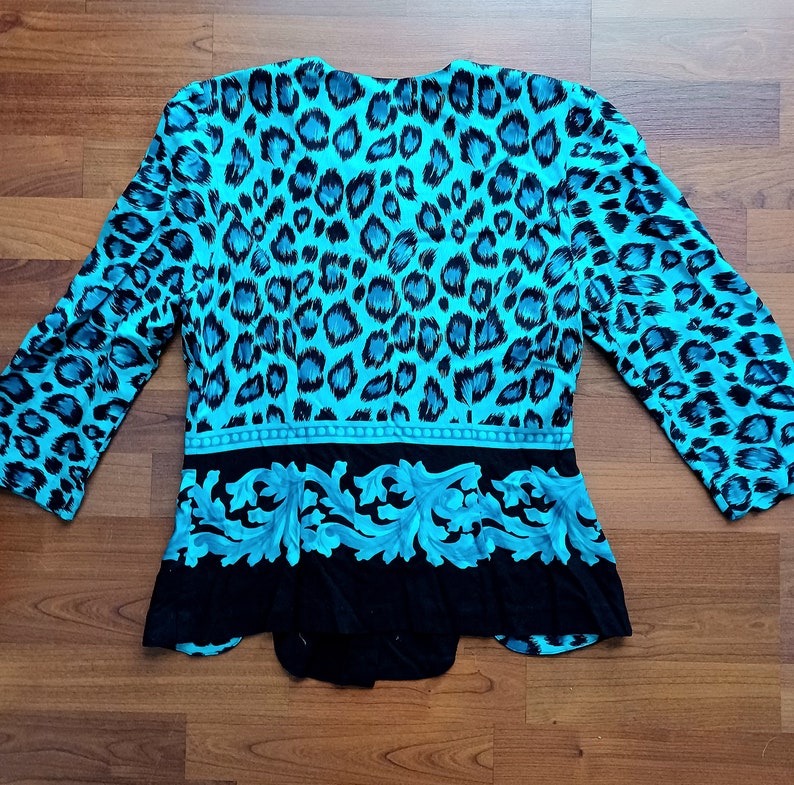 Vintage Blue and Black Leopard Print With Trim Button up Top by ...