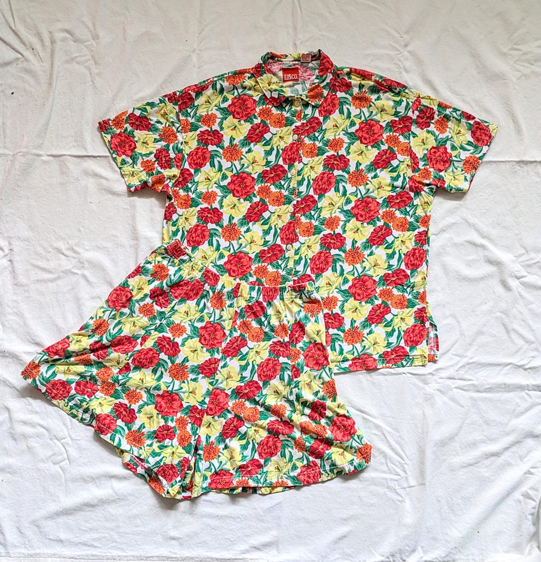 Vintage Red Yellow Floral Roses Carnations Liz Claiborne Women's ...