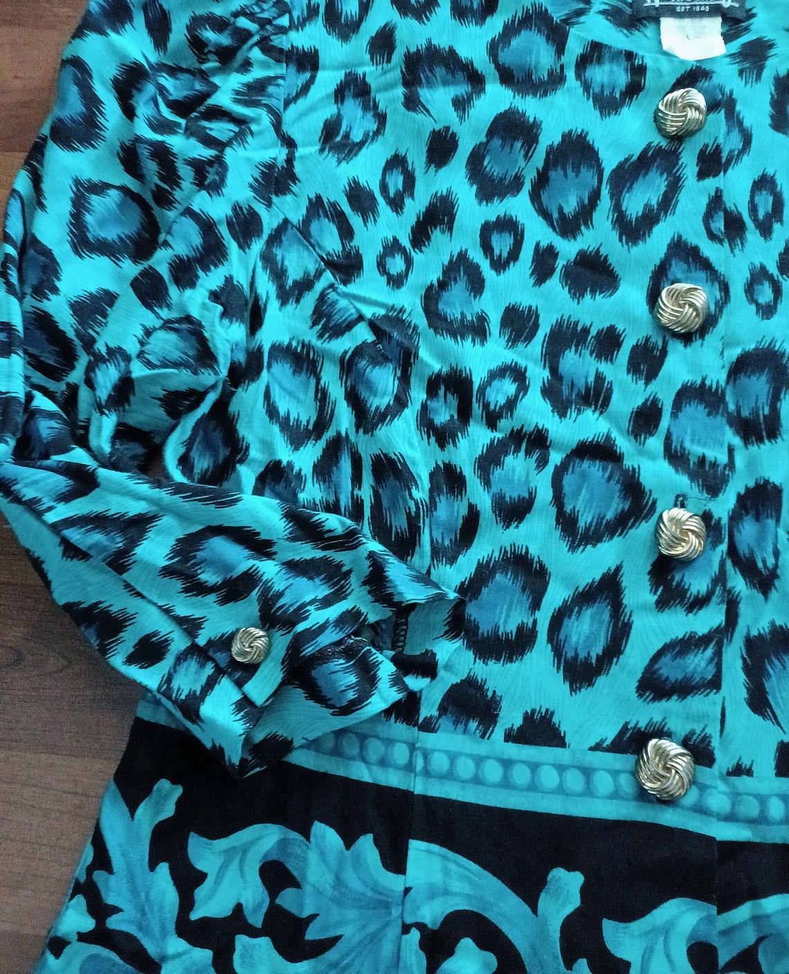 Vintage Blue and Black Leopard Print With Trim Button up Top by ...