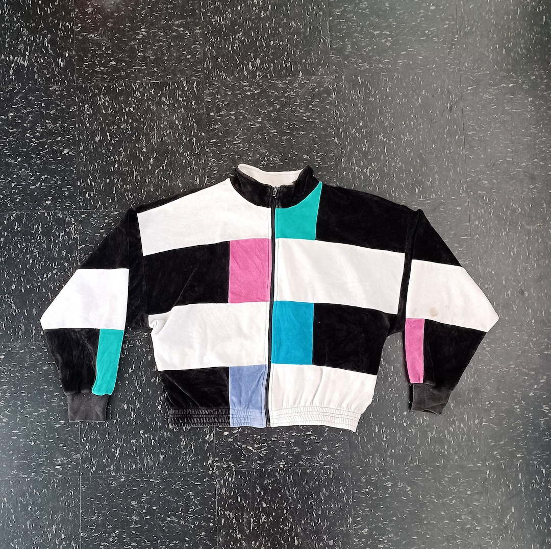 Vintage Velour Color Blocked Asymmetrical Zip up Light Jacket by ...