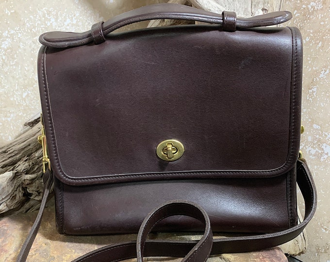 1997 Coach 9870 Court Top Handle Leather Bag Dark Brown / Mahogany ...