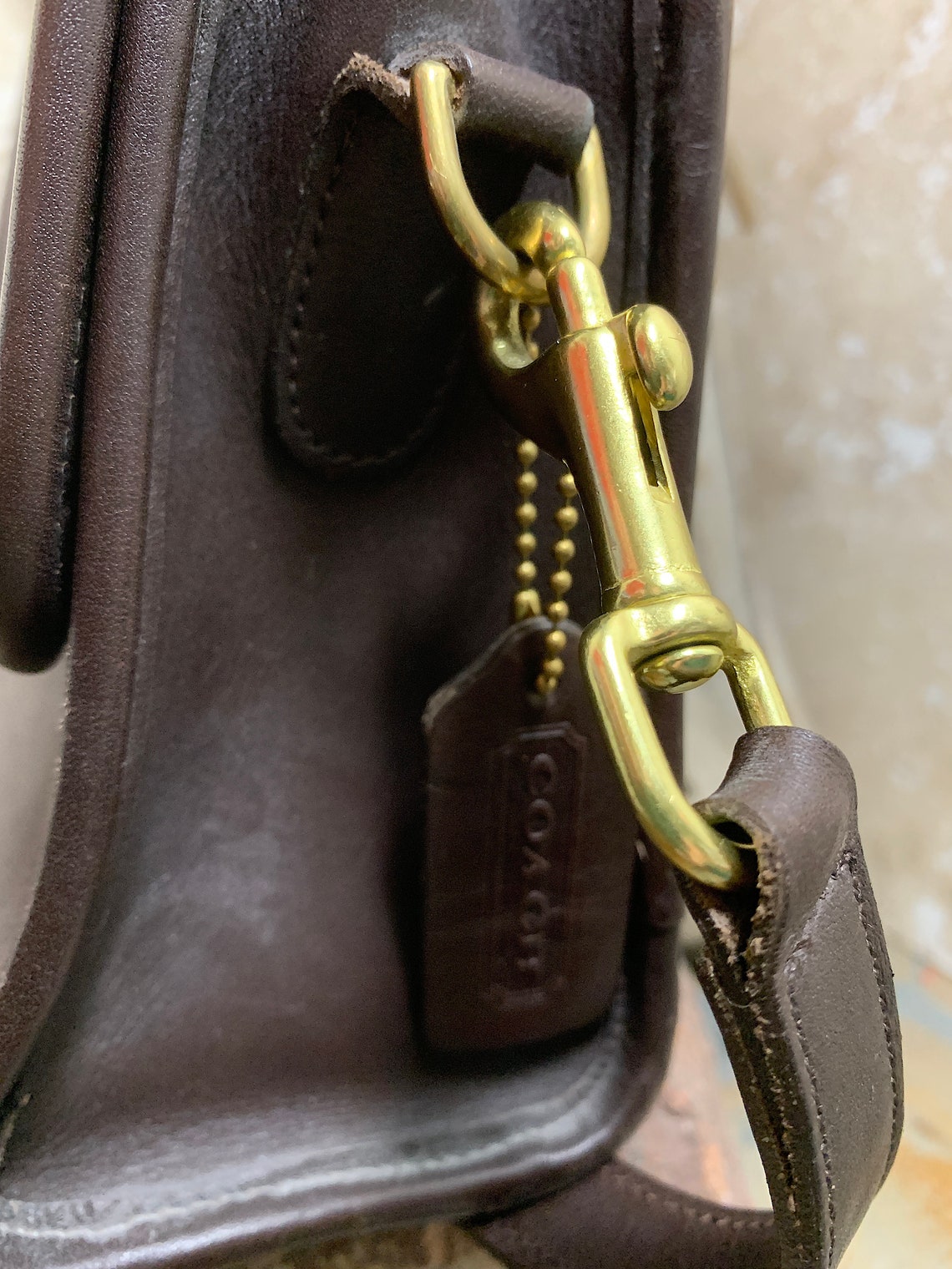 1997 Coach 9870 Court Top Handle Leather Bag Dark Brown / Mahogany ...