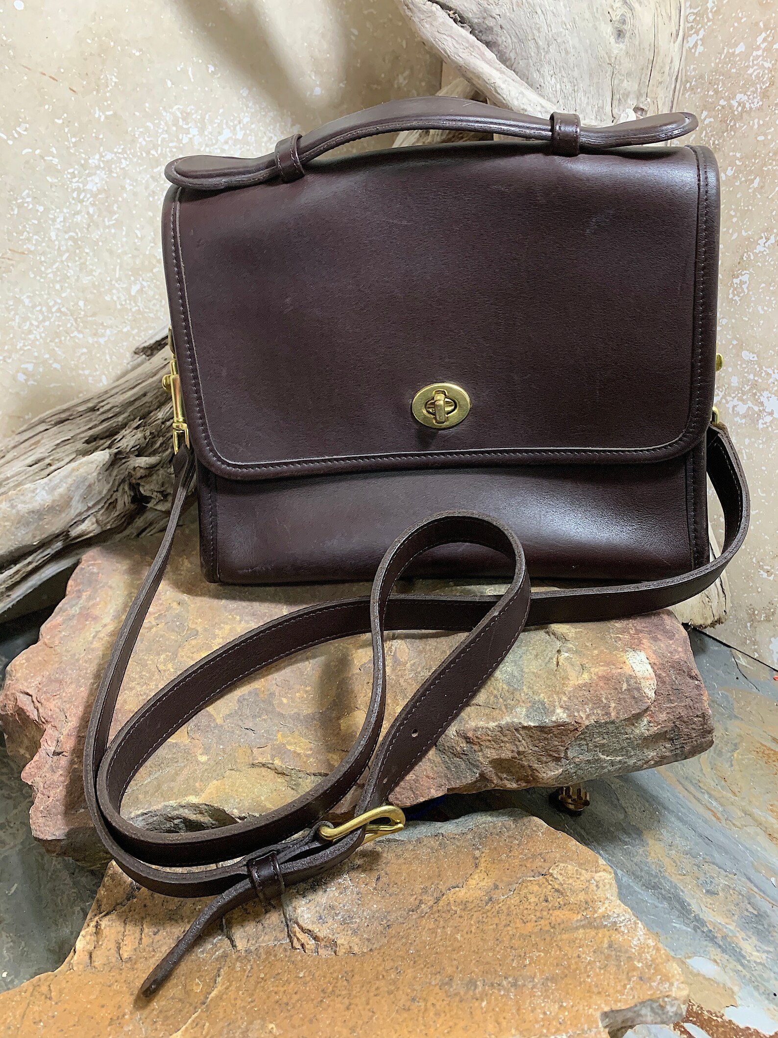 1997 Coach 9870 Court Top Handle Leather Bag Dark Brown / Mahogany ...