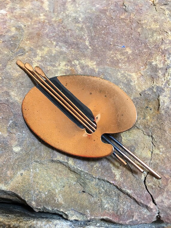 1950s Renoir Signed Copper Iconic Artist Pallet Brooc… - Gem