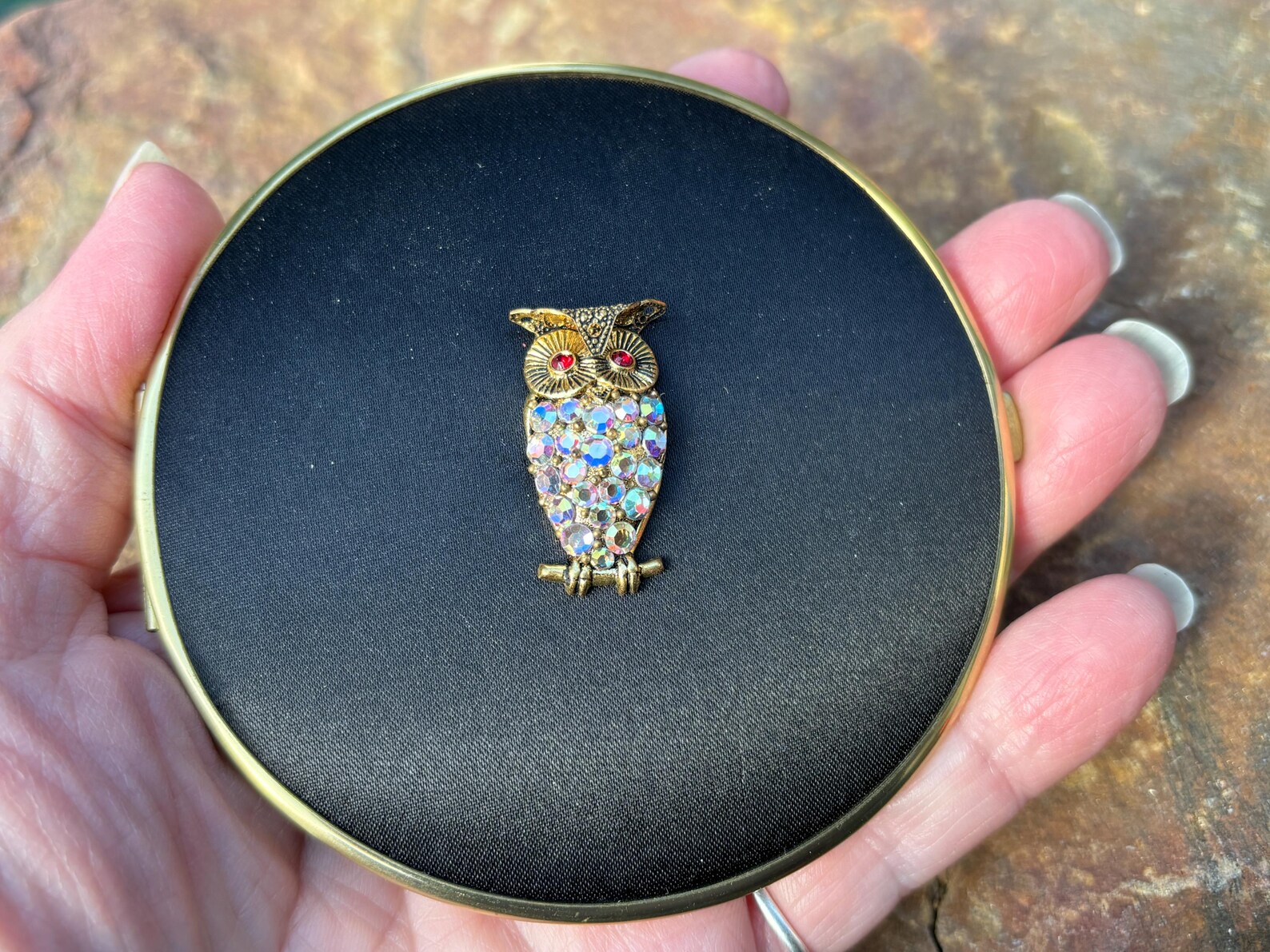 1960s Irice Irving Rice Black Satin Import Dual Mirror Compact ...