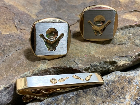 1940s Swank 50/FO Bowling Nickle Plate & Brass Tie Cl… - Gem