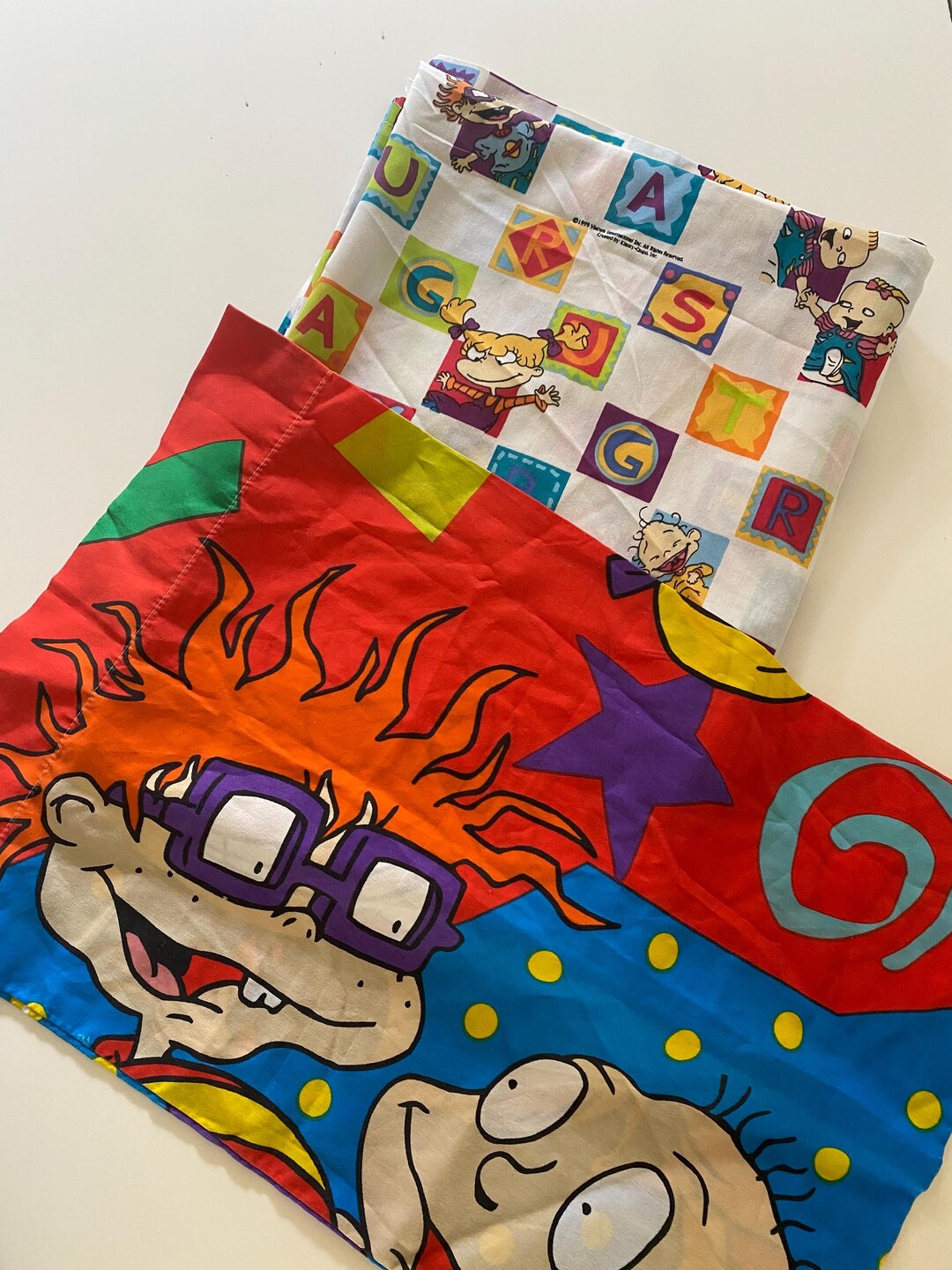 Vintage 90s Rugrats Bedding Twin Flat Sheet & Reversible Pillowcase ...