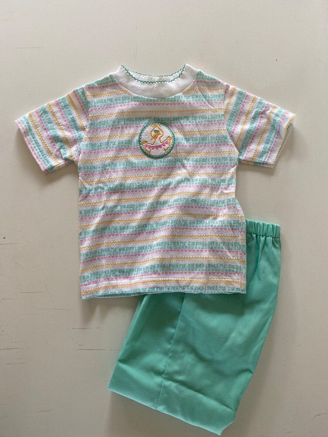 Vintage Girls big Bird Loves Me Pants Set 2 Piece Spring Summer Sesame ...