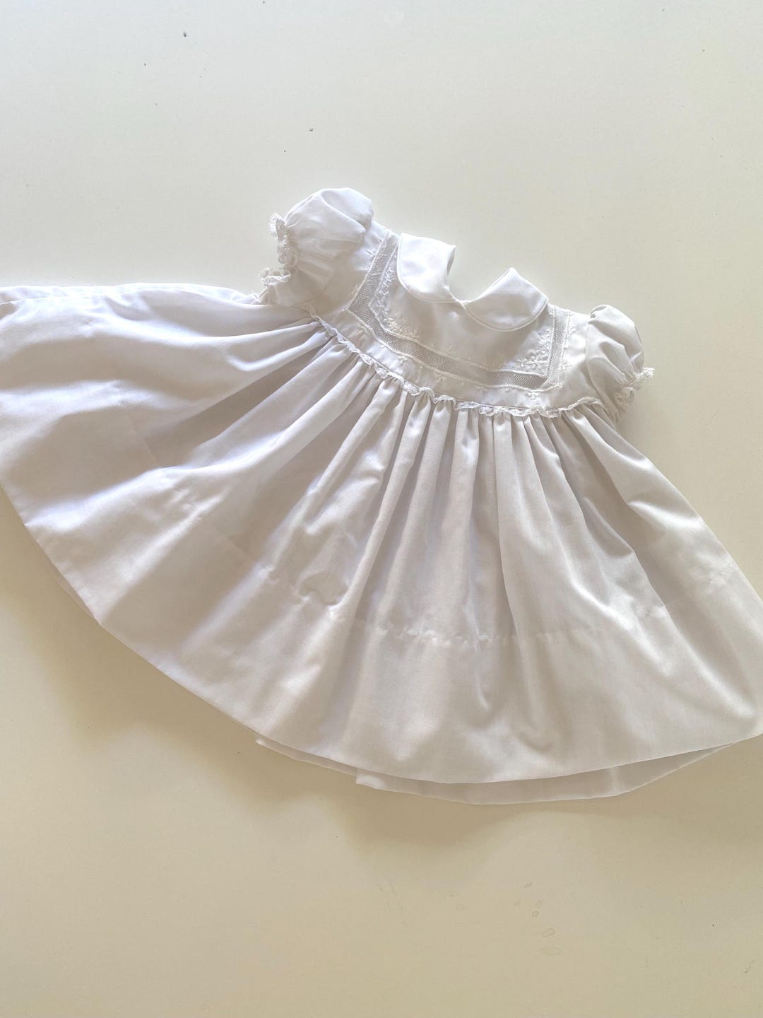 Vintage 60s Baby Solid White Bishop Dress Cut Work Lace Peter Pan ...