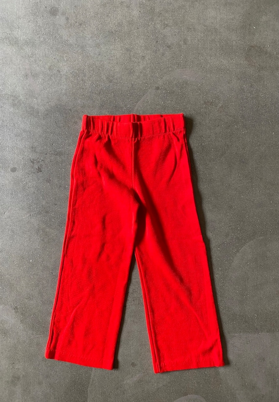 80s Kids Bright Red Pants Knit Straight Leg Pants Gir… - Gem