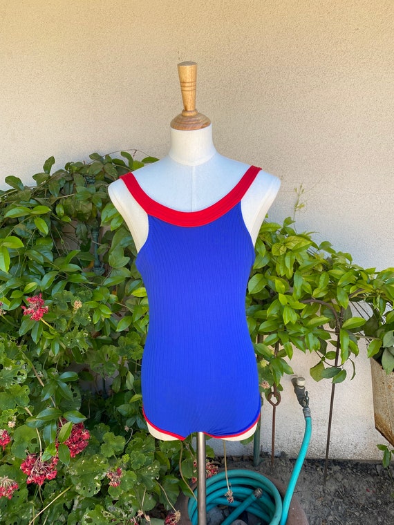 60s 70s Girls Swimsuit Vintage One Piece Boy Shorts B… - Gem