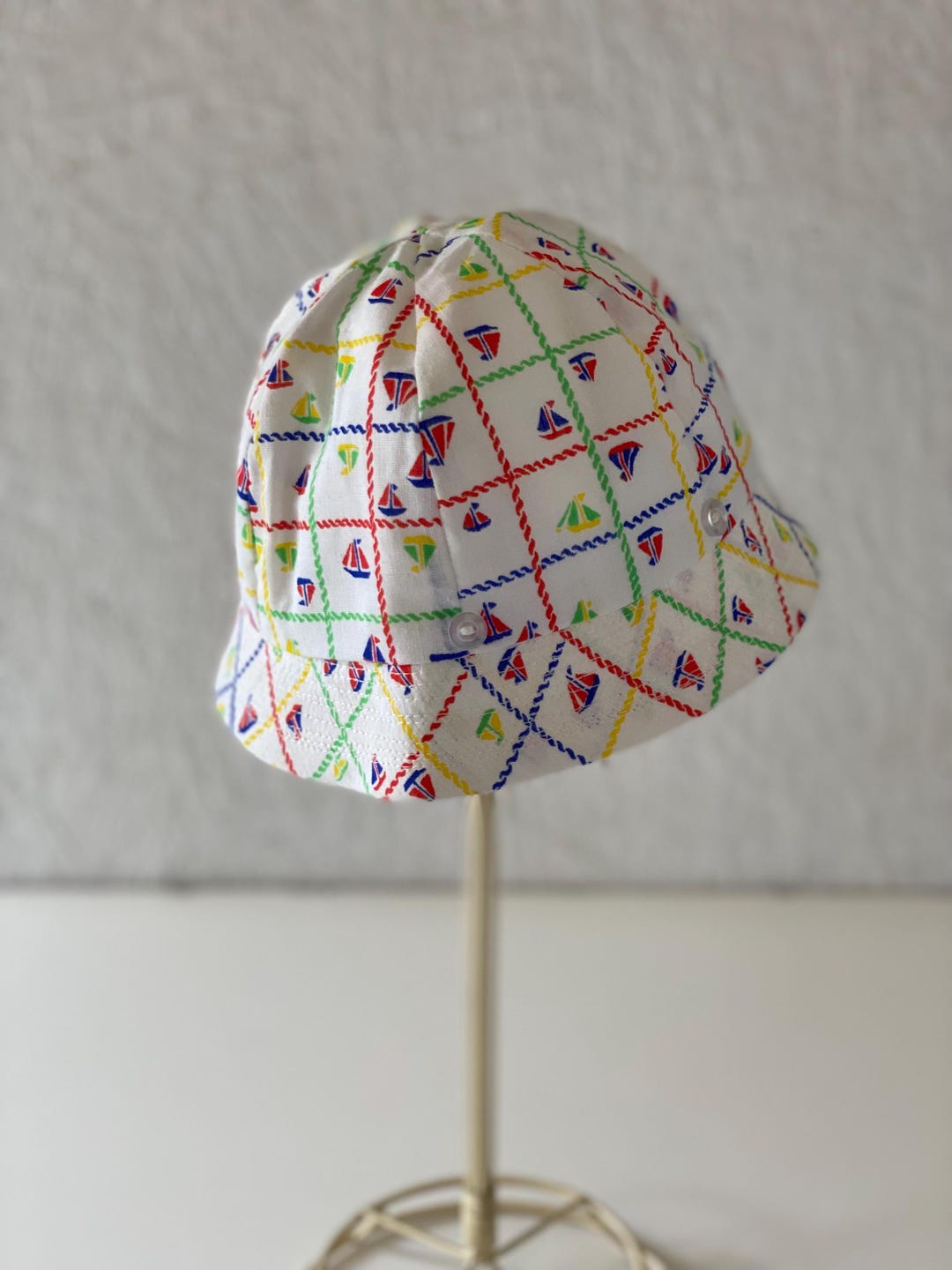 Vintage NWOT Nautical Bucket Hat Sun Hat Sailboat Print With Chin Strap ...