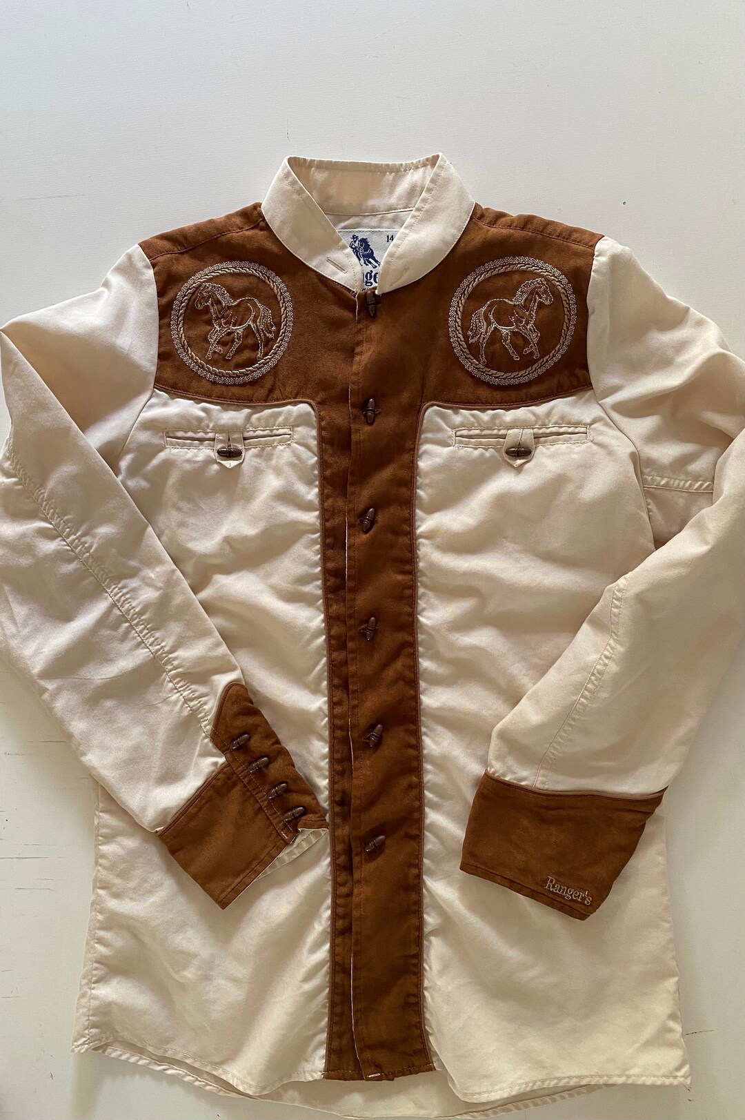 Vintage Kids Ranger's Western Shirt Embroidered Horse Beige Brown ...