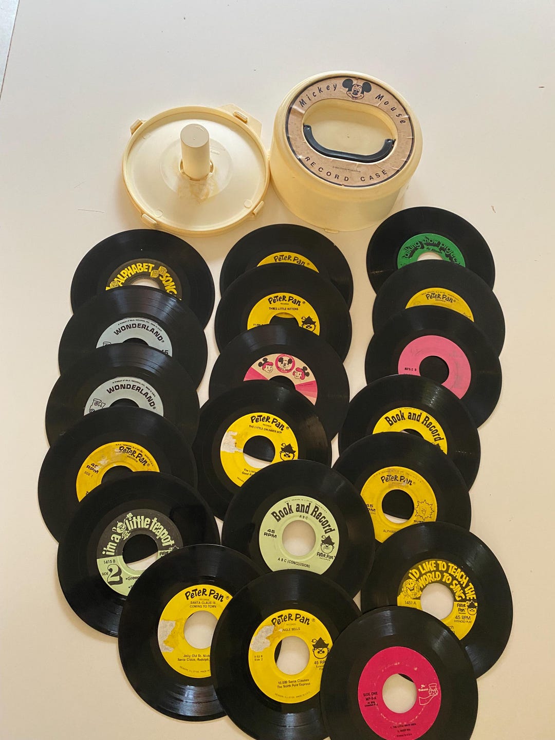 Vintage Kids 45 Records in Mickey Mouse Record Case Collection of 19 ...