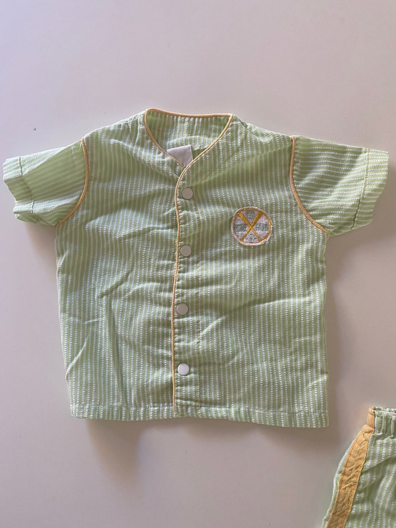 80s Baby Baseball Uniform Outfit Green Yellow Seersucker JC Penney ...