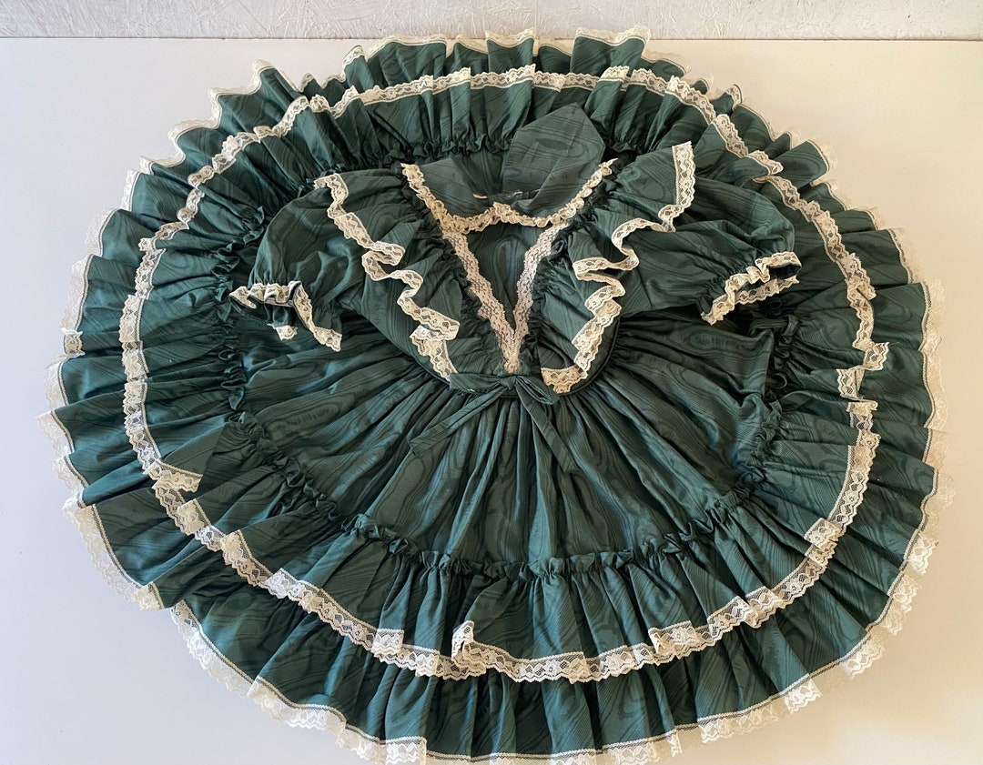 Vintage Kids Full Circle Ruffled Lace Dress Green Moire Special ...
