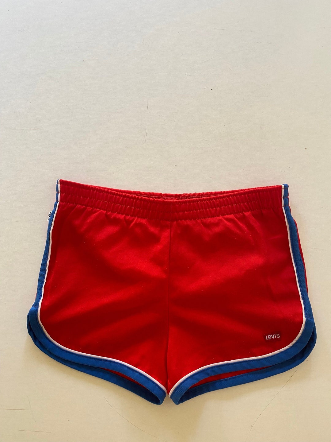 Vintage Kids Levis Track Shorts Red Blue Ringer Cotton Athletic Gym ...