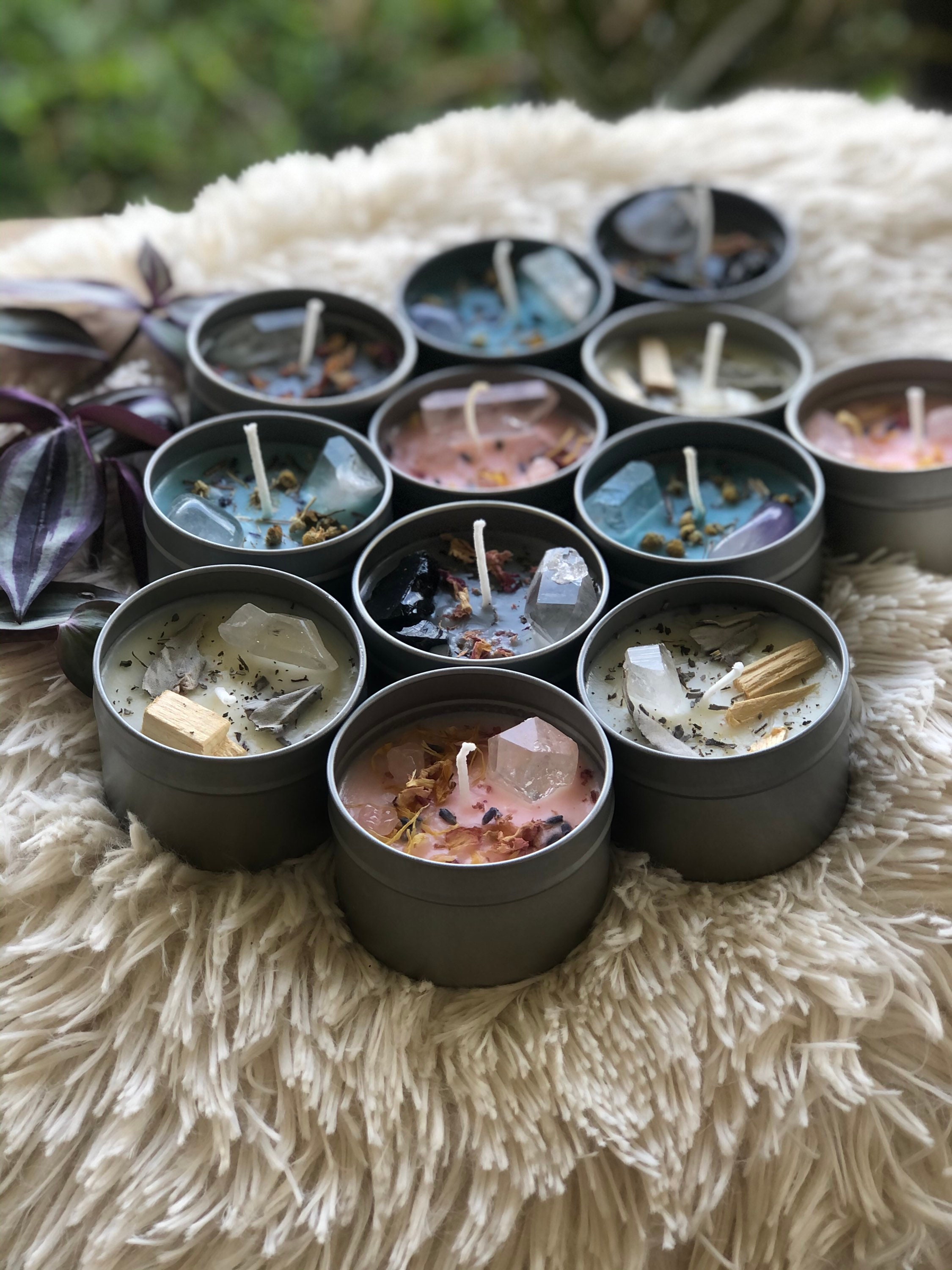 4oz Crystal Candle/ Crystal Candle/ Gemstone Intention Candle/ | Etsy