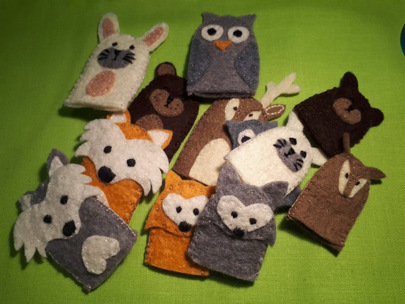 Woodland Animal Finger Puppets - Fox, Wolf, Deer, Rabbit, Owl, Bear - Etsy