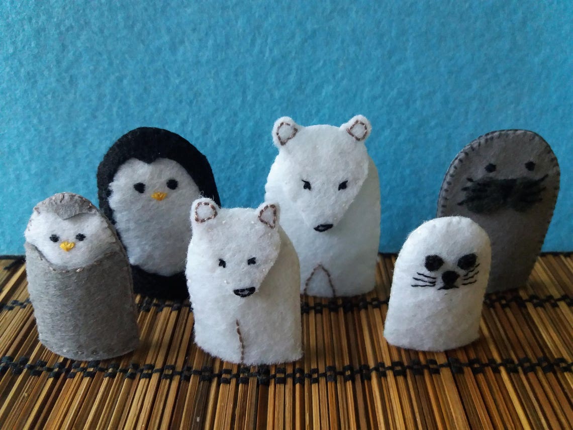 Arctic Animals Finger Puppet Set of 6 - Parent and Baby Animals - Polar ...
