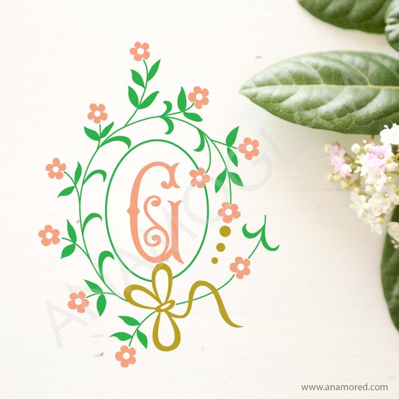 Floral Vine Monogram Border With Bow / Instant Download / | Etsy