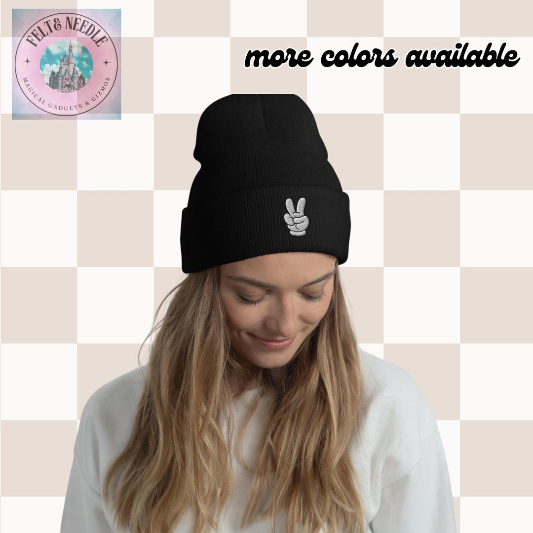 Mickey Peace Sign Cuffed Beanie - Etsy