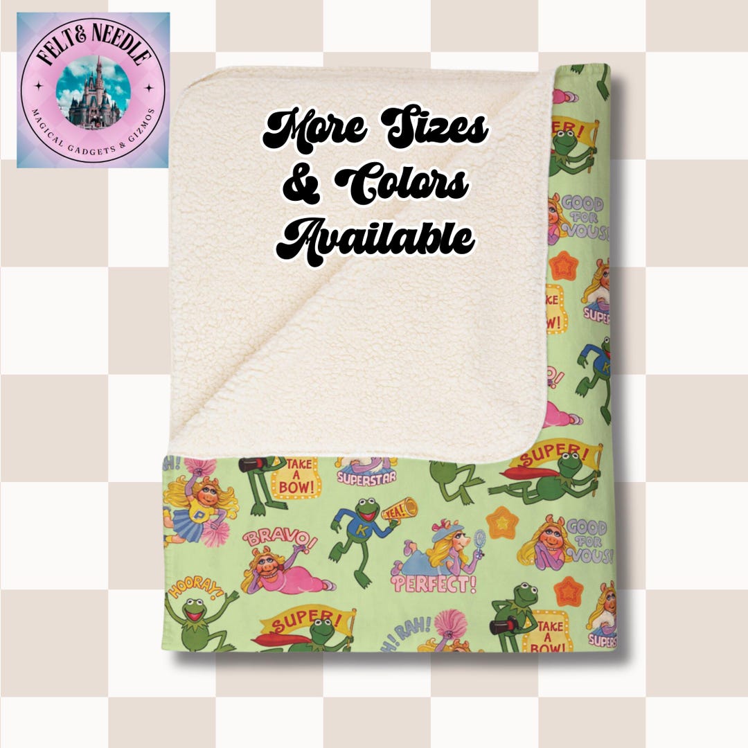 Sherpa Blanket, Retro Muppets Miss Piggy Kermit Design, Throw, Bedding ...