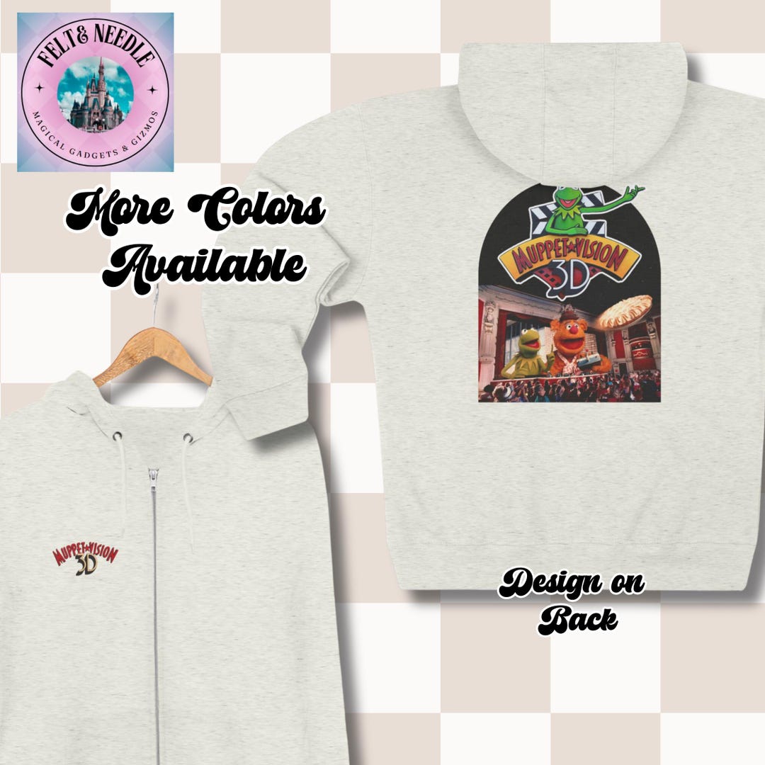 Muppet Vision 3D Unisex Zip Hoodie With Kermit and Fozzie, Retro 3D ...