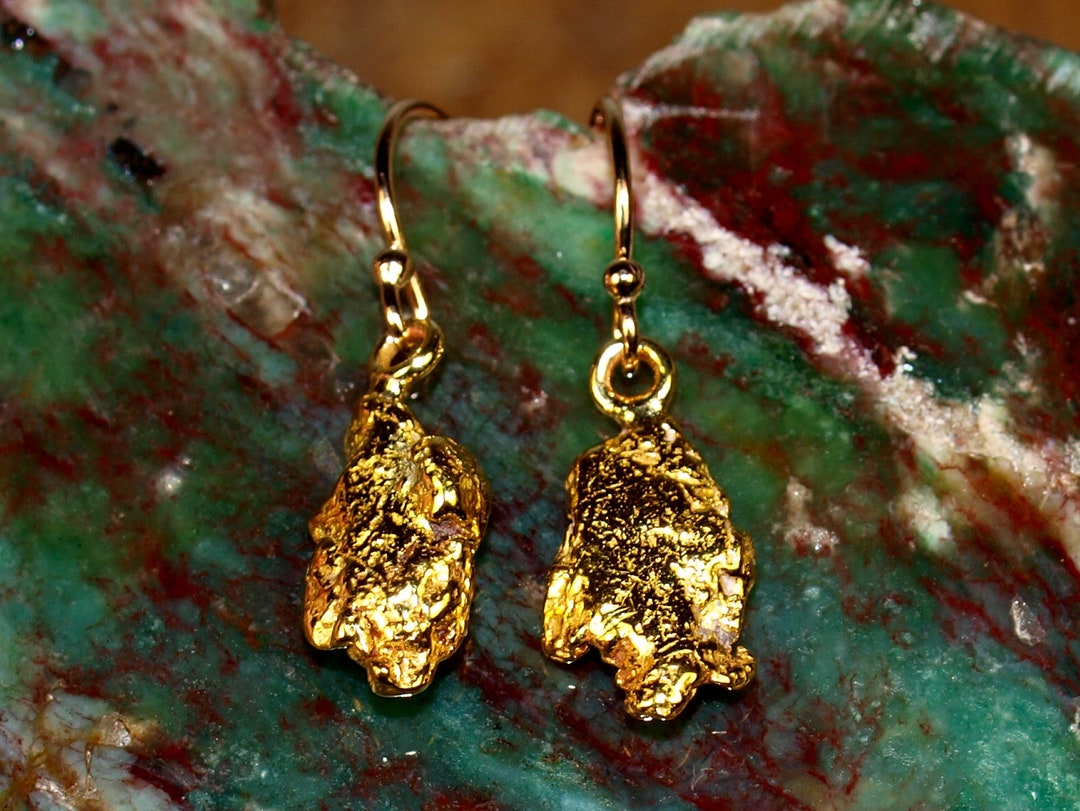 Gold Nugget Hanging Earrings - Natural Gold Nugget Jewelry - 14k Hooks ...