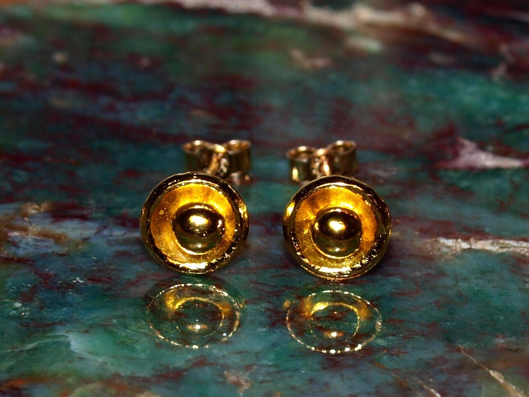 Delicate 24k Gold Studs High Purity Cupped Ball Stud Earrings ...