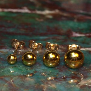 24k Gold Ball Studs - 3mm 4mm 5mm 6mm - Pick Your Size - Solid Gold ...
