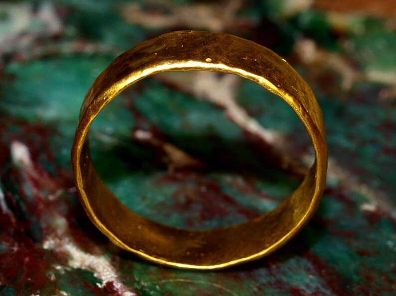 24k Gold Ring 6mm Wide Band Hand Forged Hammered Ring - Etsy