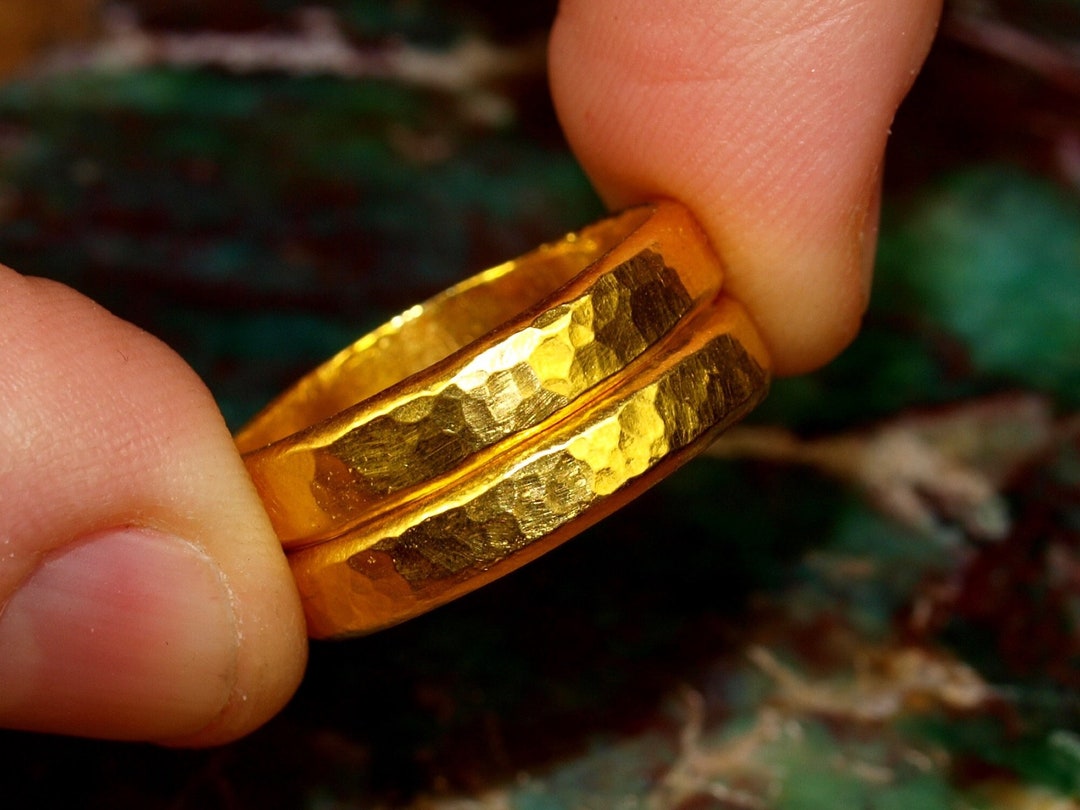 24k Double Gold Band - 8mm Stacked - Solid Pure Gold - Hand Forged ...