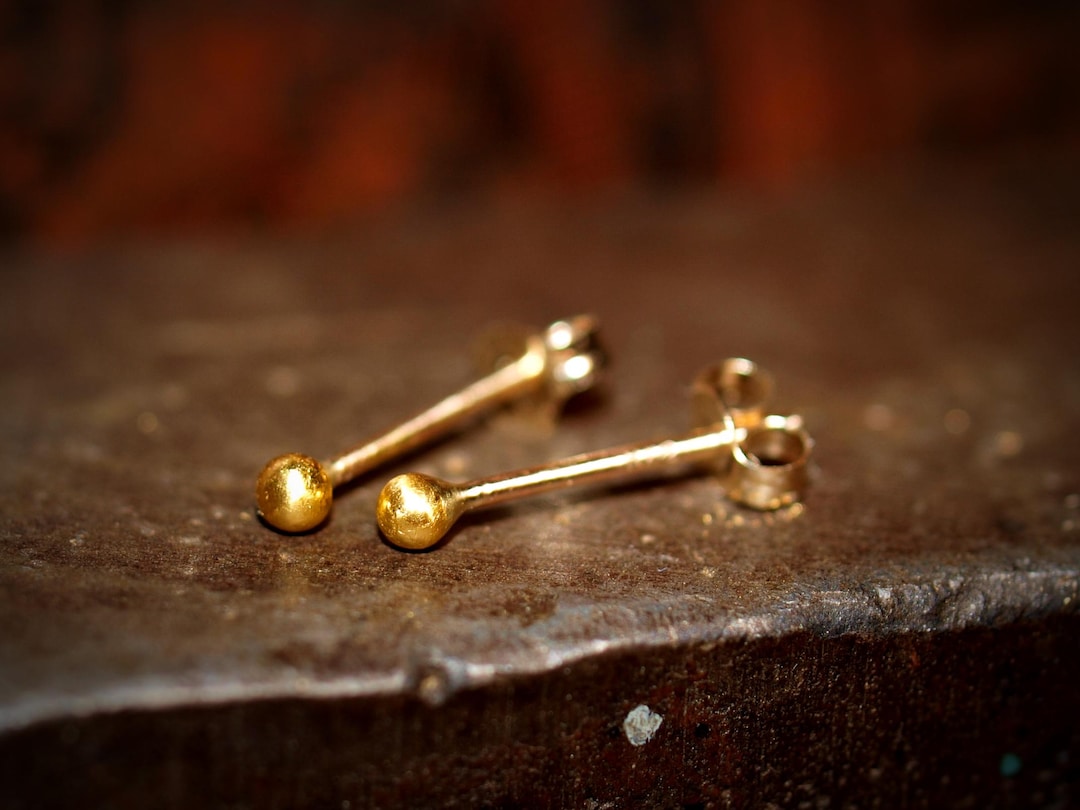 Teeny Tiny 24k Gold Studs - 2mm Solid Gold Balls - Small Minimalist ...
