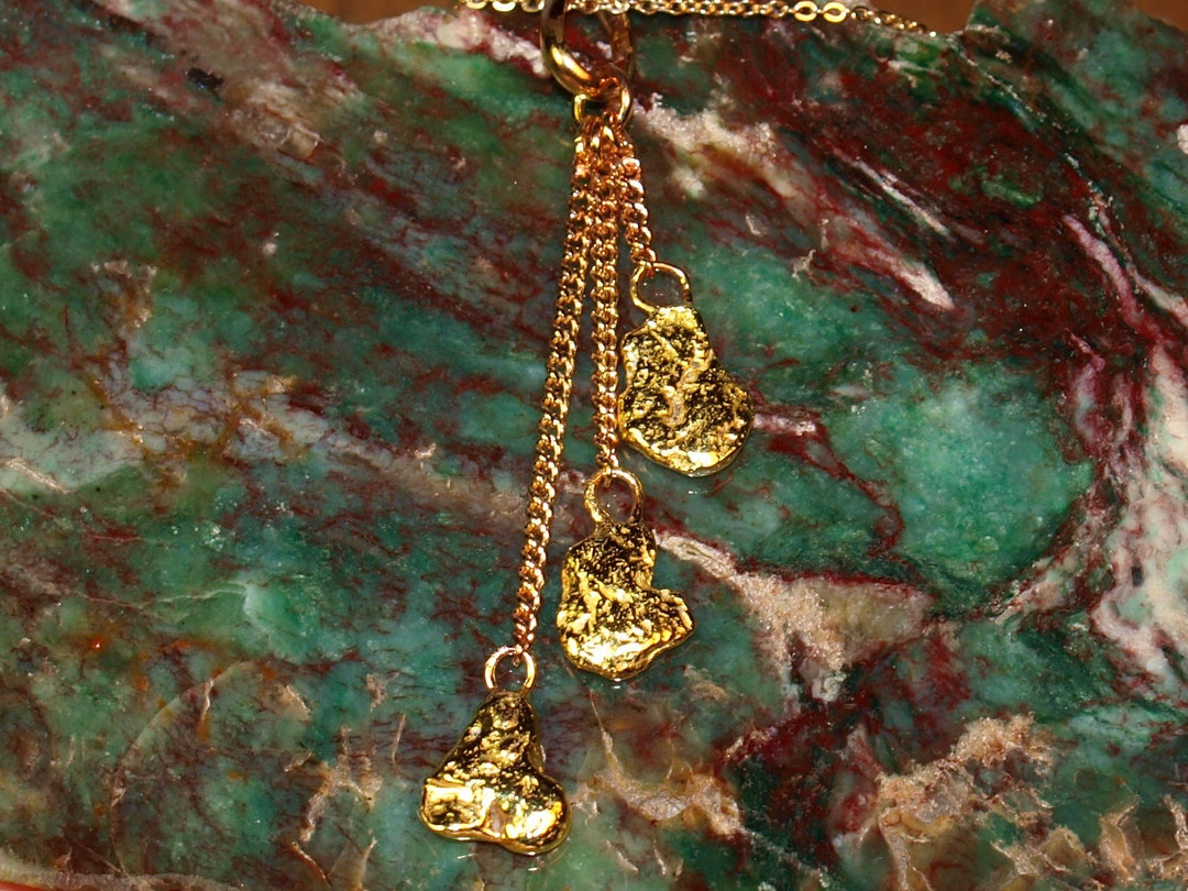 Triple Dropper Gold Nugget Pendant Charm - Genuine Alaska Gold Nuggets ...