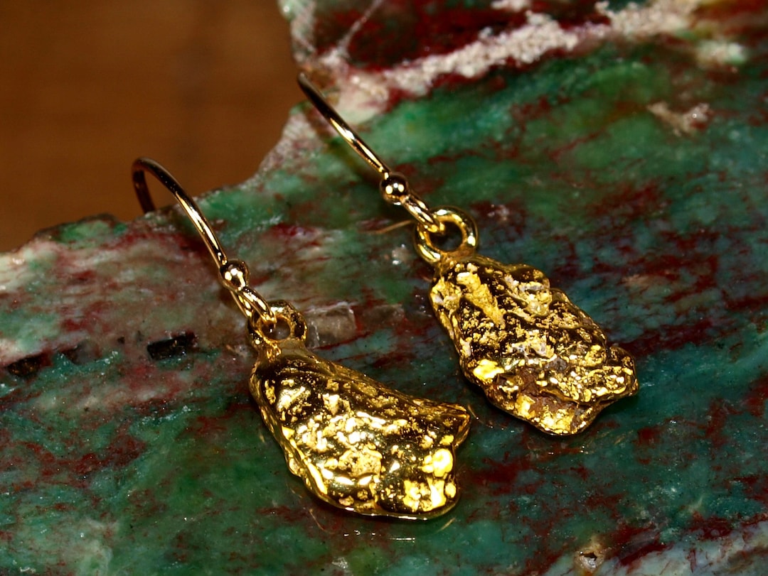 Gold Nugget Dangle Earrings - Natural Gold Nugget Jewelry - 14k Hooks ...