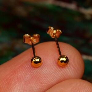 Small 24k Gold Studs - High Purity 3mm Solid Gold Balls - Minimalist ...