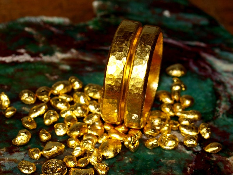 24k Double Gold Band - 8mm Stacked - Solid Pure Gold - Hand Forged ...